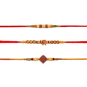 3 Rakhi For Brother | Fancy Design Rakhi | Stone Designer Rakhi | rakhi for bhaiya (Multi)