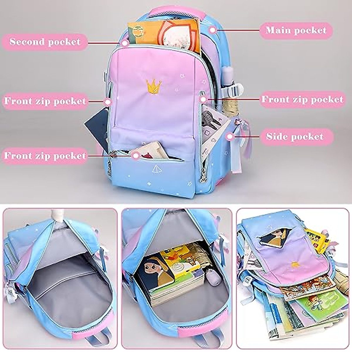 Makukke Backpack for Girls,Cute Kawaii School Bag Kids Lightweight Bookbag Backpack for Middle and High School with Anti Theft Pocket,Black White School Backpack