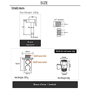 MINJING Bidet Faucet, Single Cold Rose Gold Handheld Toilet Bidet Sprayer, Square Shower Head, Bathroom Shattaf Douche Kit,1.5m Shower Hose