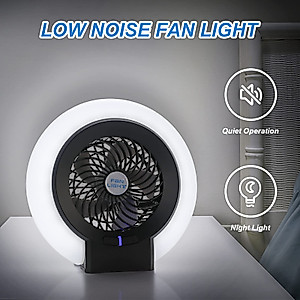 Camping Fan Light , Portable Camping Lantern with Fan ,Rechargeable Multi-Use Camping Fan with Built-in 21 High-Brightness White Lights for Tents, Hiking, Home, Office