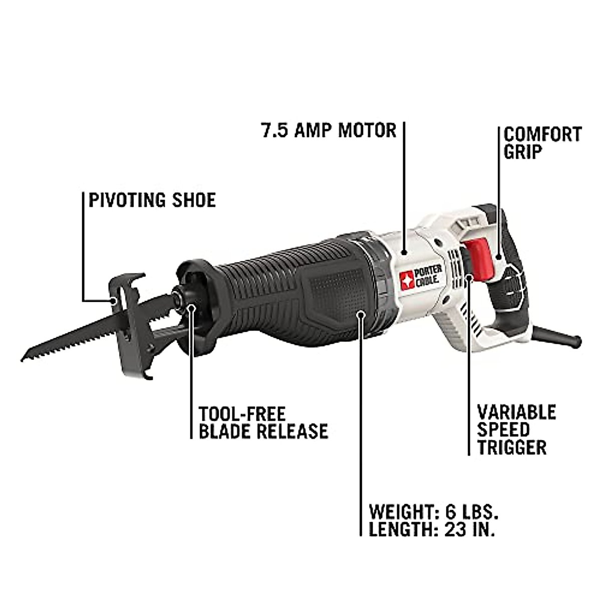 PORTER-CABLE Reciprocating Saw, Variable Speed, 7.5-Amp, Corded (PCE360)