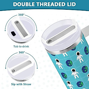 ARGTILDN 40 oz Tumbler Astronaut Earth Space Insulated Travel Mug with Handle and Straw Lid Stainless Steel Vacuum Coffee Cup Tea Beverage Container Water Bottles for Car Sports office