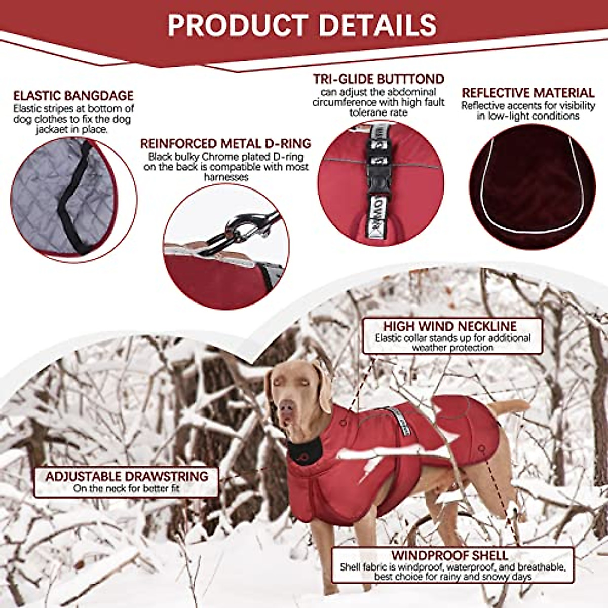 ROZKITCH Extra Warm Dog Coat Reflective Adjustable Dog Jacket Dog Winter Coat with Buckle Fleece Turtleneck Dog Jacket for Cold Weather Soft Winter Coat for Small Medium Extra Large Dogs