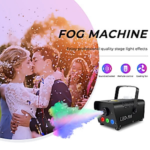 Fog Machine, Vangoa 500W Fog Smoke Machine with 3 LED Lights, 3000CFM Fog Disinfection with Wired Receiver and Wireless Remote Control, Perfect for Wedding Halloween Christmas Party Stage Effect