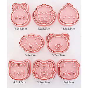 8 Pieces Cute Animals Cookie Cutters Animal Plastic Cookie Stamps Rabbit Cookie Mould Press Bear Cookie Mould Set Baking Kitchen Tools (Animals A)