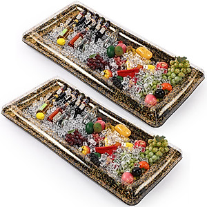 2 Pieces Inflatable Serving Bar Glittering Confetti Food Cooler Buffet with Drain Plug, Inflatable Ice Serving Bar for Food and Drinks for Pool and Outdoor Events(Black)