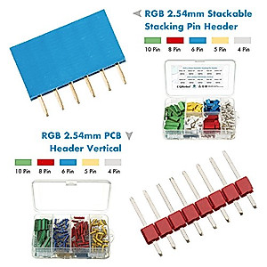 CQRobot 2.54 mm Pitch 4-Pin / 5-Pin / 6-Pin / 8-Pin / 10-Pin Colorful Stackable Stacking Pin PCB Vertical Header Kit. Application to DIY Prototyping Electronic Projects.