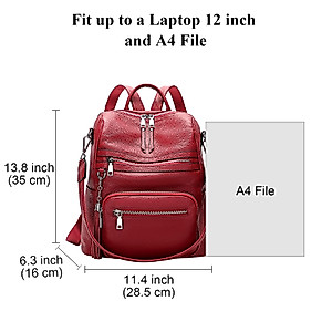 ALTOSY Genuine Leather Backpack Purse for Women Large Shoulder Bag With Laptop Compartment Multiple Pockets(S106 Red)