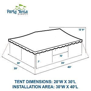 Party Tents Direct 20'x30' Canopy Tent, Weekender Canopy Pole Tent, Easy Up with Heavy Duty PVC White Top, 120 Person Capacity, Outdoor Canopies, Tents for Parties, Weddings & Events