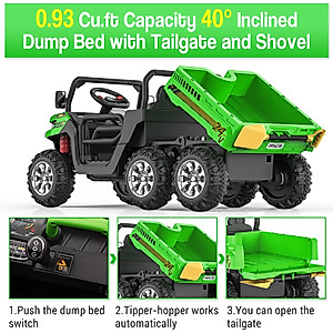 Ride On Dump Truck for Kids Ride On Car with Remote Control Electric UTV Vehicles with Electric Dump Bed, 4WD Power Ride-on 6 Wheels Ride On Toys for Boys Girls