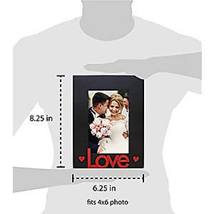 Isaac Jacobs Black & Red Wood Sentiments “Love” Picture Frame, 4x6 inch, Photo Gift for Loved Ones, Family, Display on Tabletop, Desk (Black/Red, 4x6)