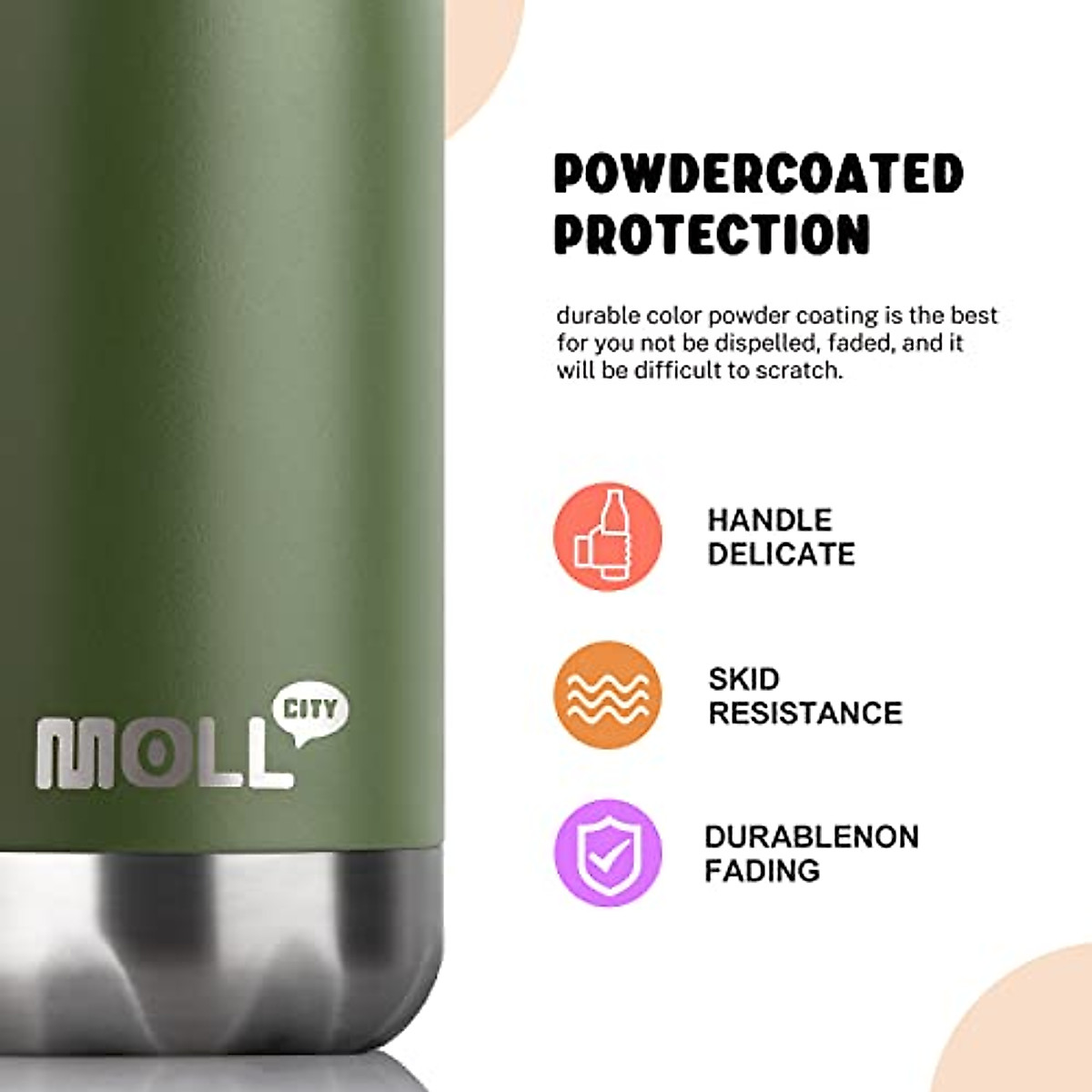 Mollcity Small Water Bottles for Kids -9 oz Stainless Steel Insulated Vacuum Water Bottle for School Metal Leak Proof Cola Shape Mini Water Bottle for Boys (Grass Green)
