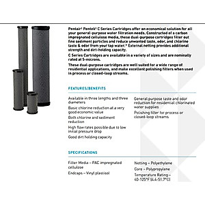 Pentair Pentek C1-20 Carbon Water Filter, 20-Inch, Whole House Dual Purpose Powdered Activated Carbon-Impregnated Cellulose Replacement Cartridge, 20" x 2.5", 5 Micron