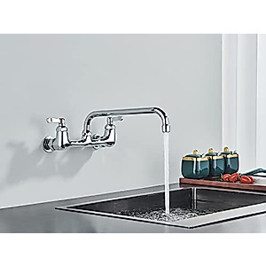 𝗚𝗺𝘂𝘀𝗿𝗲 𝗖𝗼𝗺𝗺𝗲𝗿𝗰𝗶𝗮𝗹 𝗞𝗶𝘁𝗰𝗵𝗲𝗻 𝗙𝗮𝘂𝗰𝗲𝘁 Wall Mount 8 Inch Center Kitchen Sink Faucet with 12 Inch Swivel Spout 2-Handle Faucets for Kitchen Home Restaurant Chrome Polished