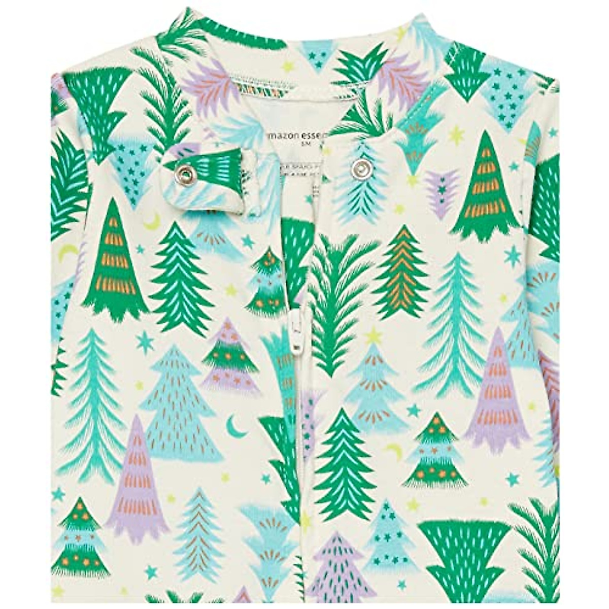 Amazon Essentials Unisex Babies' Cotton Snug-Fit Footed Sleeper Pajamas, Pack of 3, Ecru Festive Tree/Navy/Purple Dots, 0-3 Months