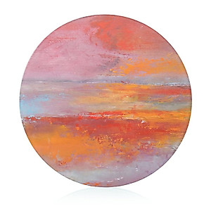 Bagea-Ka Hot Abstract Orange Blue Sunset Beach Scene Pattern Tempered Glass Cutting Board 8" Round Kitchen Decorative Chopping Board Small