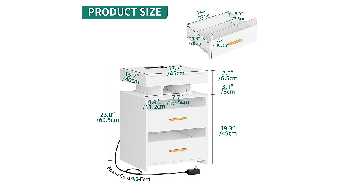 YITAHOME LED Nightstand with Wireless Charging & Storage