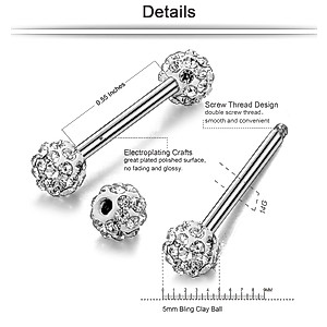 ORAZIO 6-8 Pcs 14G 316L Stainless Steel CZ Nipple Piercing Barbell Belly Button Ring for Women