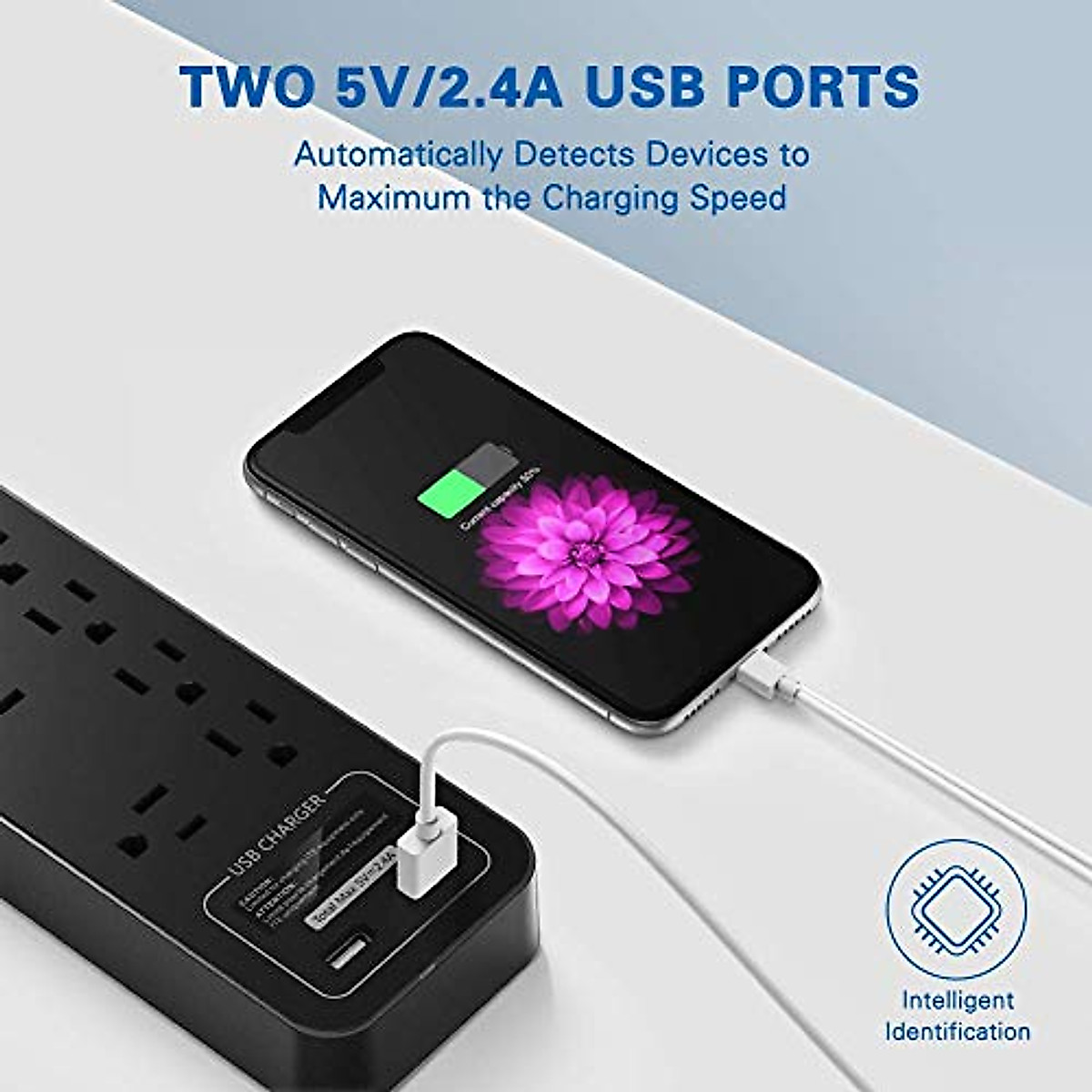 Huntkey Power Strip Surge Protector, 12 Outlets with 2 USB A Ports, 6ft Heavy Duty Extension Cord for Home, Office, Dorm Essential, 2390 Joules, ETL Listed, Black