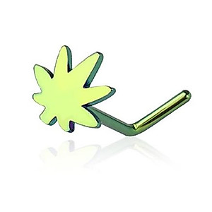 Body Accentz Nose Ring Stud Cannabis Marijuana Pot Leaf Shape 316L Surgical Steel L Shape