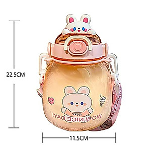 JQWSVE Kawaii Water Bottle with Straw Cute Water Bottles 46oz Big Belly Water Bottle Large Capacity Kawaii Bear Bottle Cute Cartoon Drinking Bottle for Milk Juice Tea