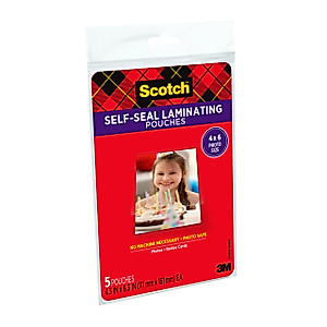 Scotch Self-Sealing Laminating Pouches, Glossy Finish, 4.3 x 6.3 Inches, 5 Pouches (PL900G)