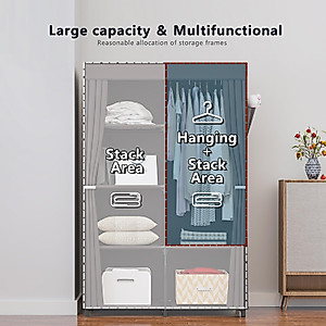 INGIORDAR Portable Closet Wardrobe Organizer Storage with Cover Non-Woben Fabric Portable Wardrobe Closet for Hanging Clothes Racks Shelving 34 Inch for Bedroom, Coffee