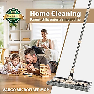 VAIIGO Professional Microfiber Hardwood Floor Mop, Flat Mops with 5 Pieces Reusable Washable Pads for Home and Office Wet or Dry Floor Cleaning (Sky Blue)