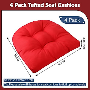 Barydat 4 Pcs Outdoor Chair Cushions 18.9 x 18.9 Inch Patio Furniture Cushion Overstuffed Seat Cushion Chair Pad with Round Corner for Indoor Chair(Red)