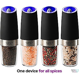 KSL Gravity Electric Salt and Pepper Grinder Set - Adjustable Motorized Electrical Powered Auto Shakers - Automatic Power Mill - Automated Battery Electronic Crusher - Christmas Mother's Day Gift Kit