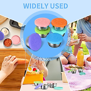 6 Pack Salad Dressing Container To Go, 1.7oz/50ml Reusable Small Condiment Containers with Lids, Leakproof Silicone Lids Stainless Steel Sauce Cups Containers for Lunch Box, Picnic and Travel