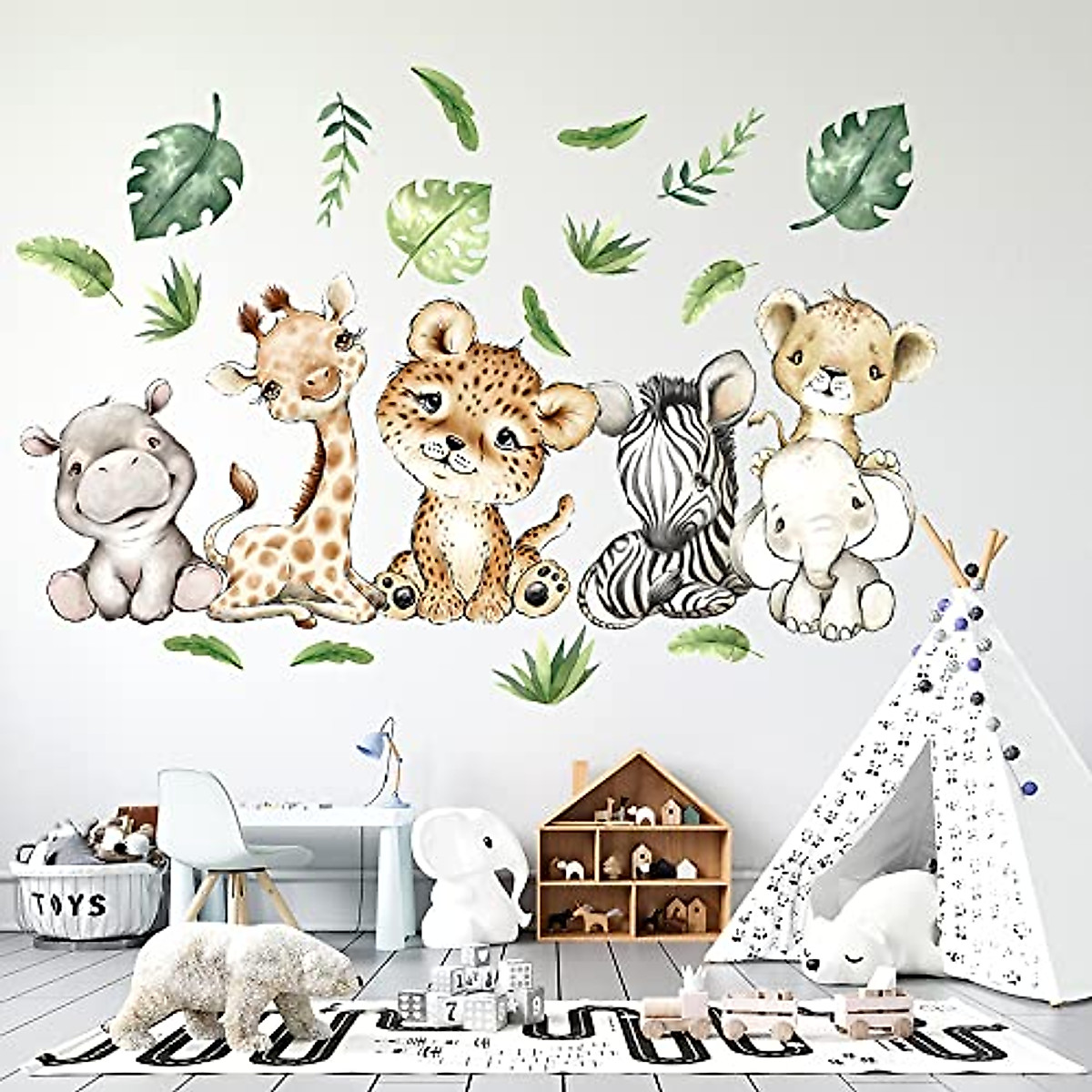 Jungle Animals Wall Decals Giraffe Tiger Zebra Elephant Wall Stickers for Living Room Bedroom Kids Room Nursery Wall Decor