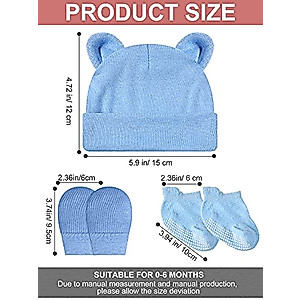 Baby Ears Newborn Hats Mittens and Socks Set for Boys Girls Beanie Hat 0-6 Month (White, Black, Gray, Light Blue, Navy Blue,5 Set)