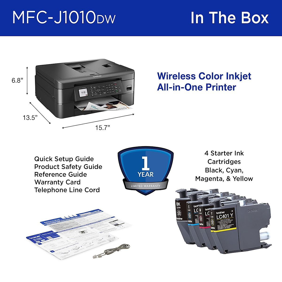 Brother MFC-J1010DW Wireless Color Inkjet All-in-One Printer with Mobile Device and Duplex Printing, Refresh Subscription and Amazon Dash Replenishment Ready