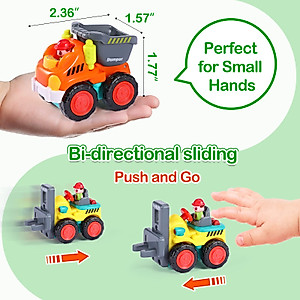 Baby Toy Cars for 1 Year Old Boy Girls Gifts, 6Pcs Mini Construction Truck Toys Push and Go Car for Toddler Age 1-3 Baby Toys 12 18 Months Educational Toys for 1 2 3 Year Old Boy Birthday Gifts