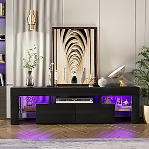 JUMMICO TV Stand, Modern Lighting TV Cabinet Entertainment Center Media and Open Shelf, TV Console Table with 1 Drawer and Remote Control, 20 Color LED Lights up to 70 Inch TV (Black)