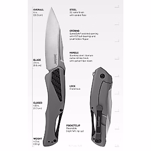 Kershaw Collateral Spear Point Pocket Knife, 3.4-in. Blade, SpeedSafe Assisted Opening, Frame Lock (5500)