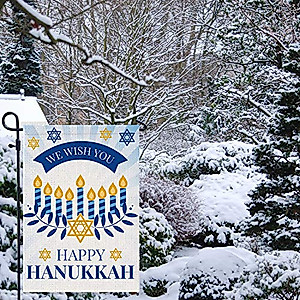 Happy Hanukkah Garden Flag Double Sided Burlap Flag for December Chanukah Decoration - Menorah Star of David Jewish Holiday Garden Outdoor & Yard Decoration Flag (12x18 Inch)
