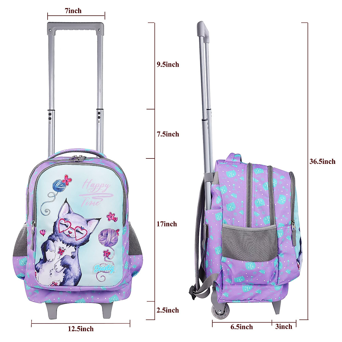 seastig Rolling Backpack for Kids Wheeled Backpack Double Handle Wheeled Backpack with Lunch Bag and Pencil Case Set