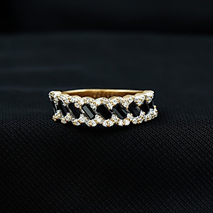 Certified Lab Grown Black Diamond Half Eternity Ring with White Diamond, AAAA Quality, Anniversary Ring for Women, 14K Yellow Gold, Size:US 3.00