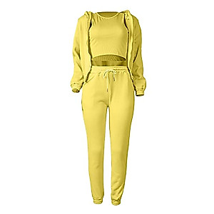 sumensumen Women Hoodies Tracksuit Long Sleeve Sweatshirts Jogger Pant,Pullover Tracksuit Set-Autumn Winter Packwork Sweatshirt Top Pants Sets Yellow,Large