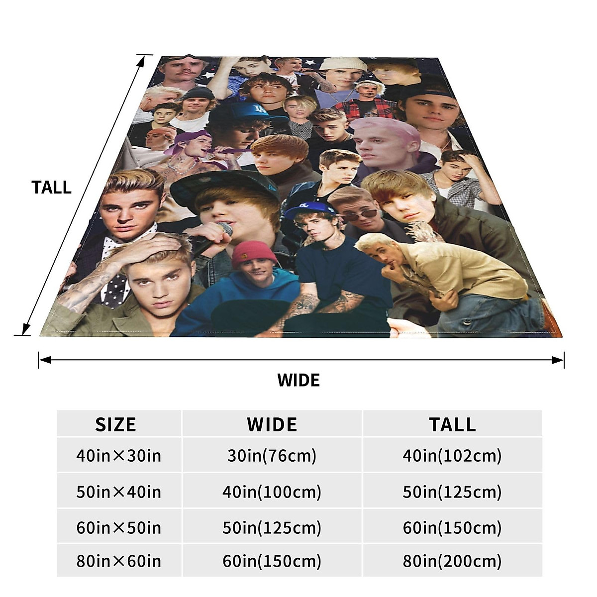 Singer Justin Blanket Throw Blanket Soft Plush Travel Blanket for Bedroom Living Room Couch Office All Season Gift for Women Men Girls Boys 50"x40"