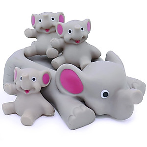 Bath Toys for Toddlers Infants 6 12 18 Months, Floating Bathtub Elephant Toys Squeak Rubber Animal 4 Piece Set, Pool Beach Party Gift for 1 2 3 4 Years Old Kids Boys Girls Water Fun and Shower Time