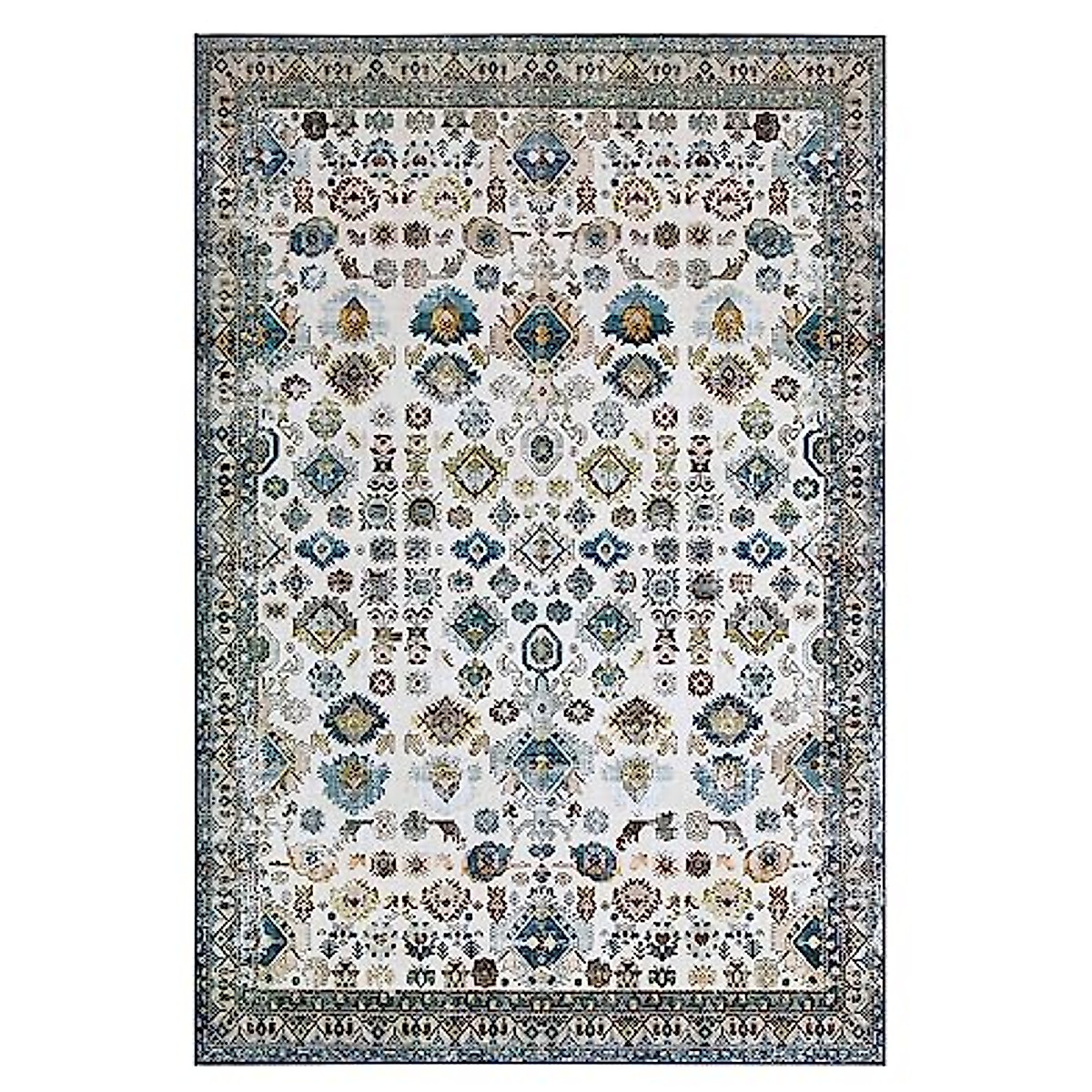 RUGSREAL 9x12 Blue Area Rug, Traditional Washable, Vintage Distressed, Kitchen Floor Cover, Foldable, Indoor Mat