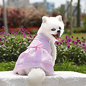 Dog Clothes Girl Dress Dress Supplies Stripes Skirt Cat Summer Wedding Pet Dog Bow Dress Autumn Spring Knot Pet Clothes Dog Extra Small (Medium, Pink)