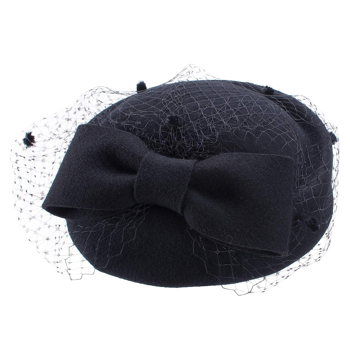 Lawliet Womens Dress Fascinator Wool Felt Pillbox Hat Party Wedding Bow Veil A080 (Black)