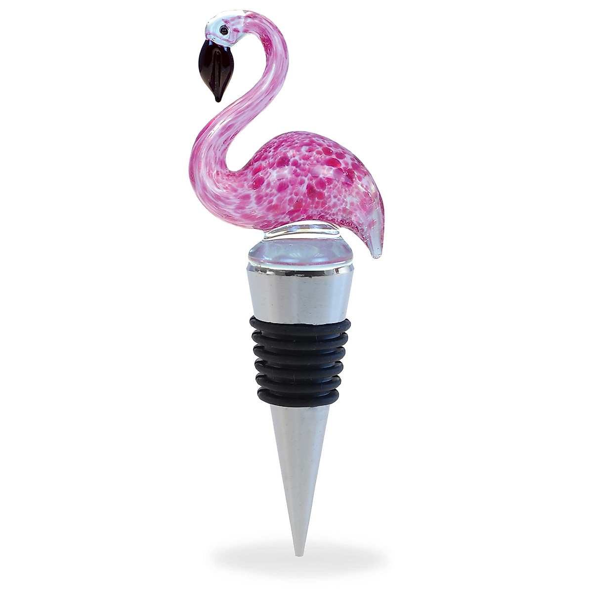 Cheers Flamingo Glass Wine Stopper – Elegant Vacuum Seal Reusable Zoo Animal Bird Wine Bottle Stopper – Airtight Leak Proof Bottle Topper Cork Plug – Cute Home Decor & Bar Tool Accessory Gift