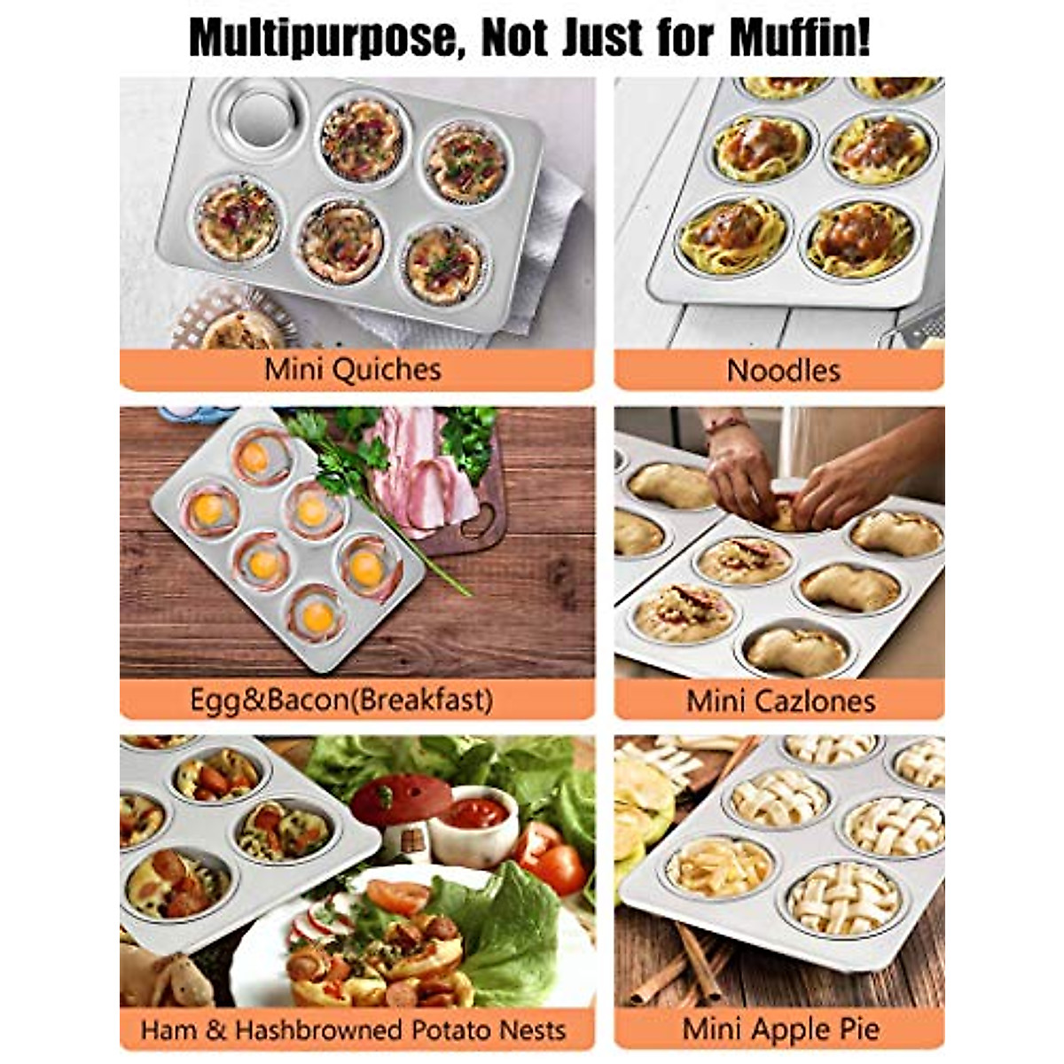 TeamFar Muffin Pans for Baking, Cupcake Pan Tray Set for Making Cakes Cornbread Quiche and More, Healthy & Non Toxic, Oven & Dishwasher Safe - Set of 2
