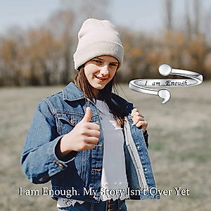 MANBU Sterling Silver Semicolon Ring for Women: I am Enough Keep Going Ring Engraved Inspirational Message Supporting Jewelry Gifts for Daughter Sister (I am enough)