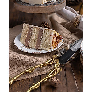 Le'raze 2 Piece Gold-leaf (twig) Cake Server Set. 1 Cake Knife and 1 Cake Server. Leaf Design 2 Tone Made of Stainless Steel and Brass. Ideal for Weddings, parties, Elegant Events